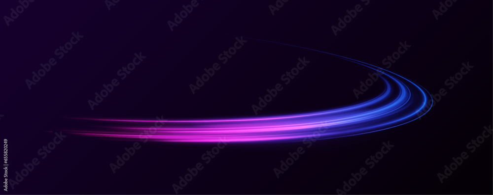 Neon stripes in the form of a sow road or a racing track. light road in ...