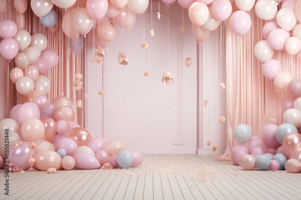 Digital backdrop featuring luxurious dusky pink drapery and paneled ...