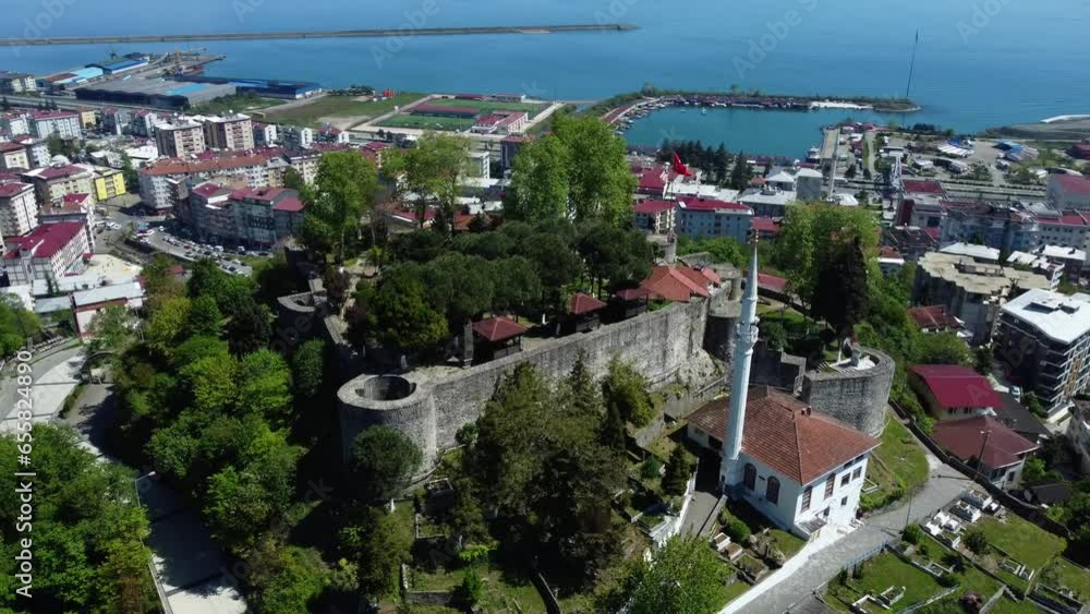 Overhead view of Rize, Turkey showcasing key landmarks including an ...