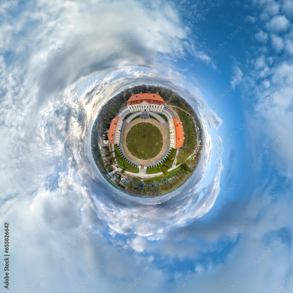little planet and spherical aerial 360 panorama view on street ancient ...