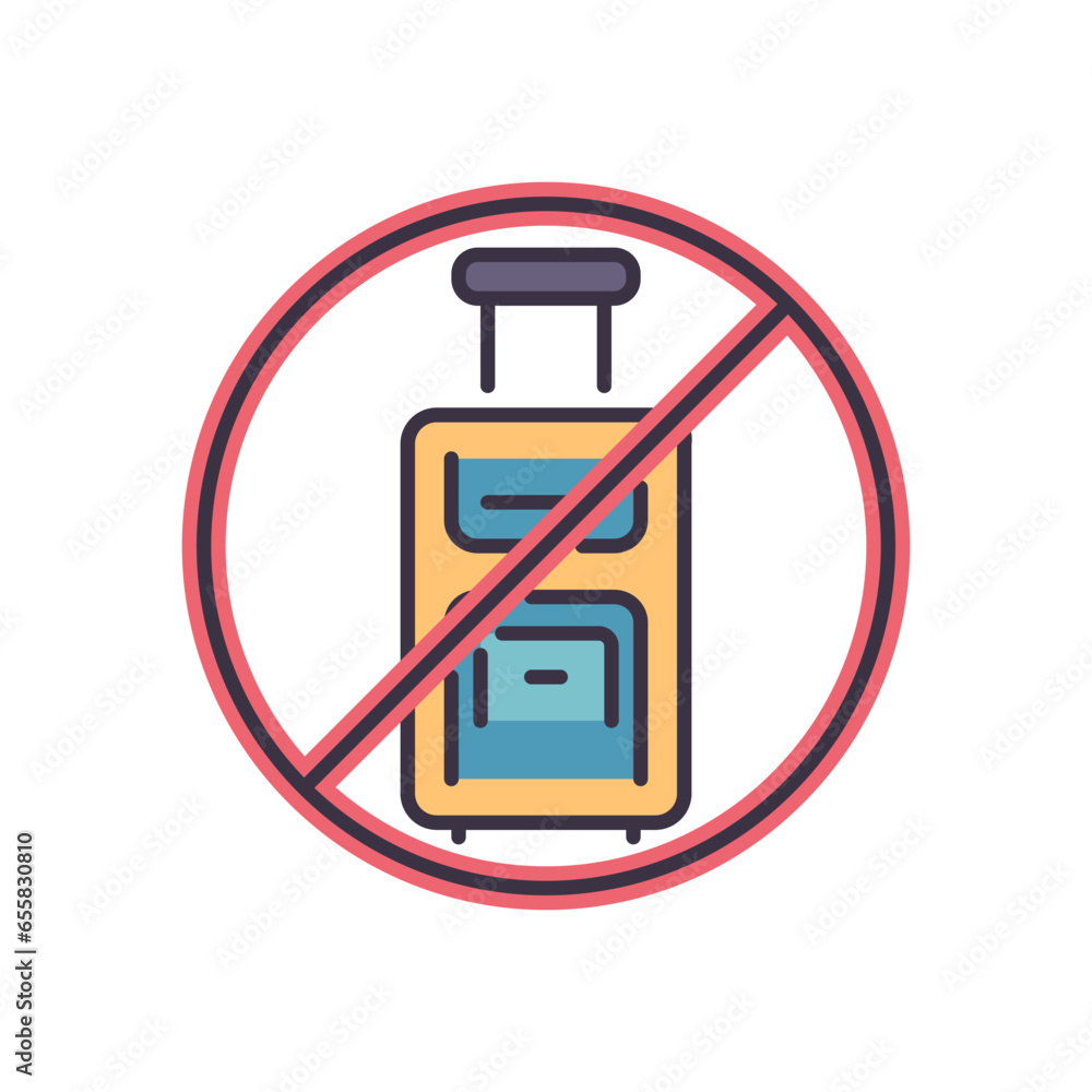 Avoid travel related vector icon. Travel suitcase placed in prohibition ...
