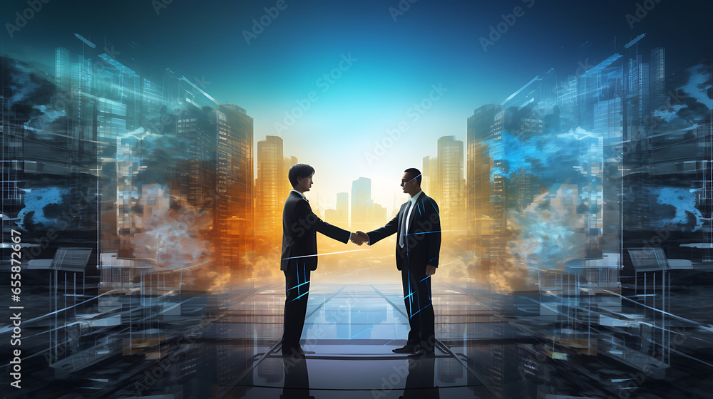 A successful business merger or partnership ceremony with two CEOs ...