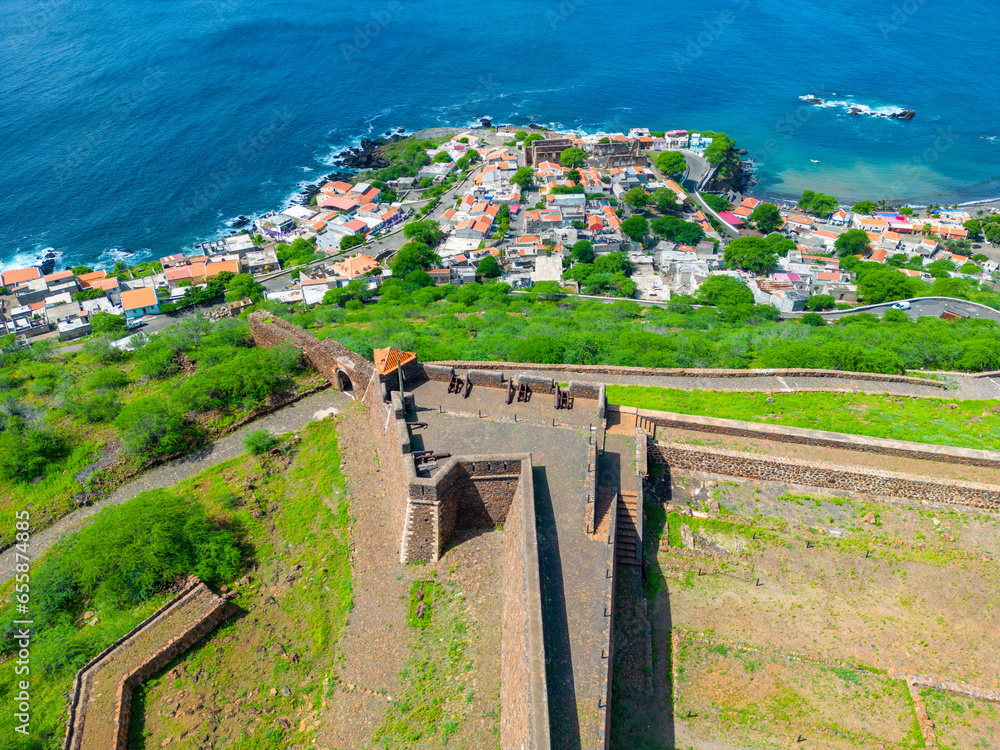 Cidade Velha Sao Filipe Royal Fortress Aerial View. The oldest city in ...