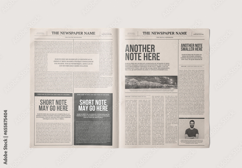 Mockup of customizable open newspaper and background Stock Template | Adobe Stock
