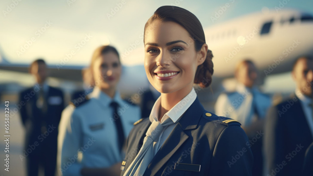 Elevating Service in the Skies: Graceful Flying Stewardesses, Adorned ...