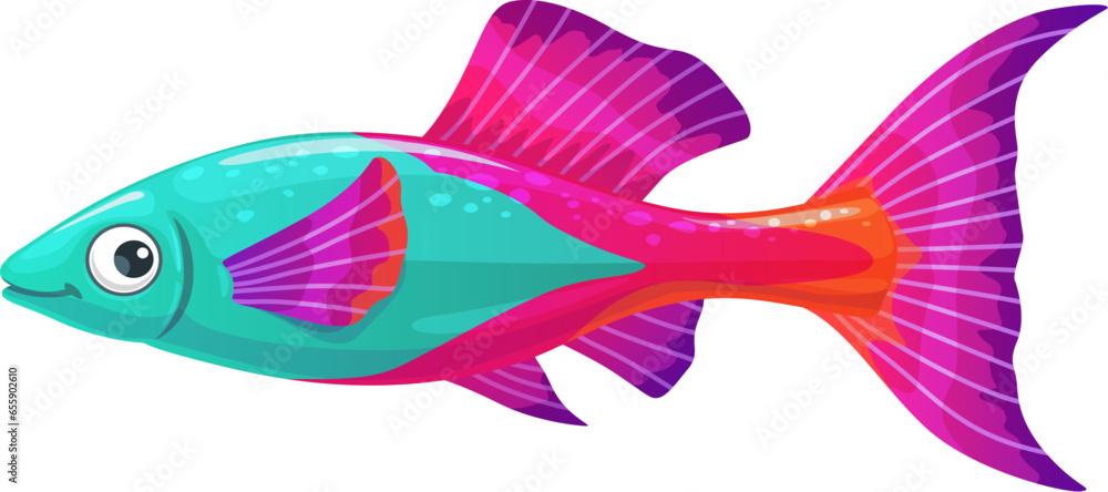 Cartoon fish, cute aquarium fish with neon color, sea or coral reef ...