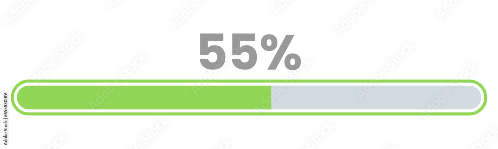 55% Loading. 55% progress bar Infographics vector, 55 Percentage ready ...
