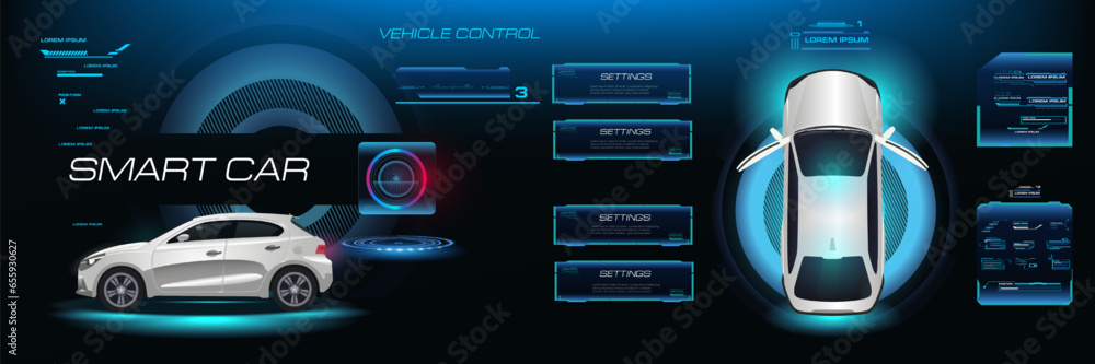 Sports city car with touch interface and HUD settings. Car navigation ...