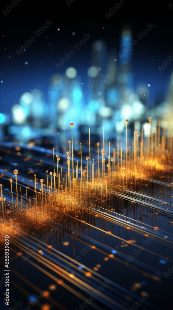 Illustration of dynamic market graphs in blue and yellow hues with a ...