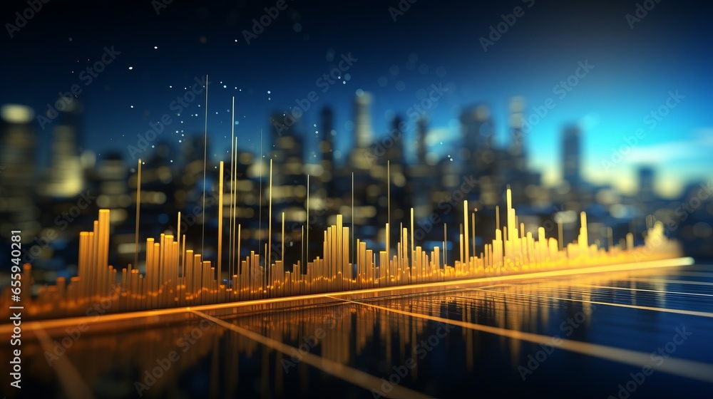 Illustration of dynamic market graphs in blue and yellow hues with a ...