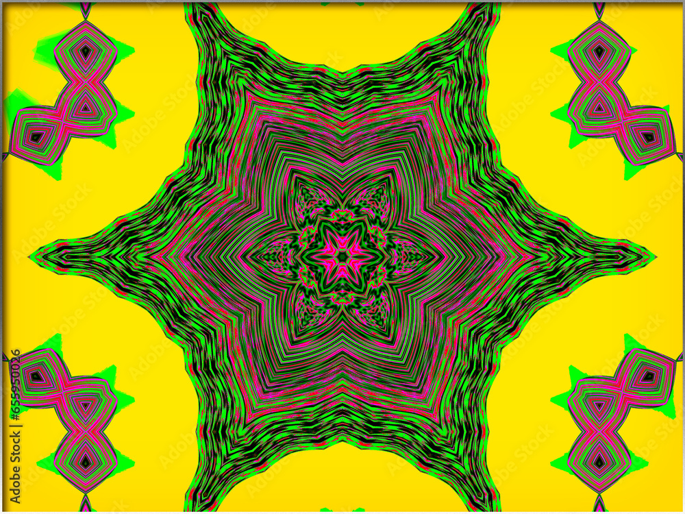 Abstract, Multiple Patterns, 3d Shapes, and Colours, set against Yellow ...