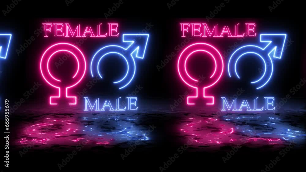 Neon Male And Female Gender Sign Animation On Black Background with ...