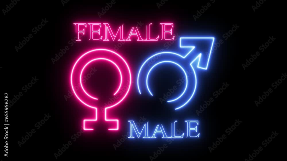 Neon Male And Female Gender Sign Animation On Black Background, Male ...