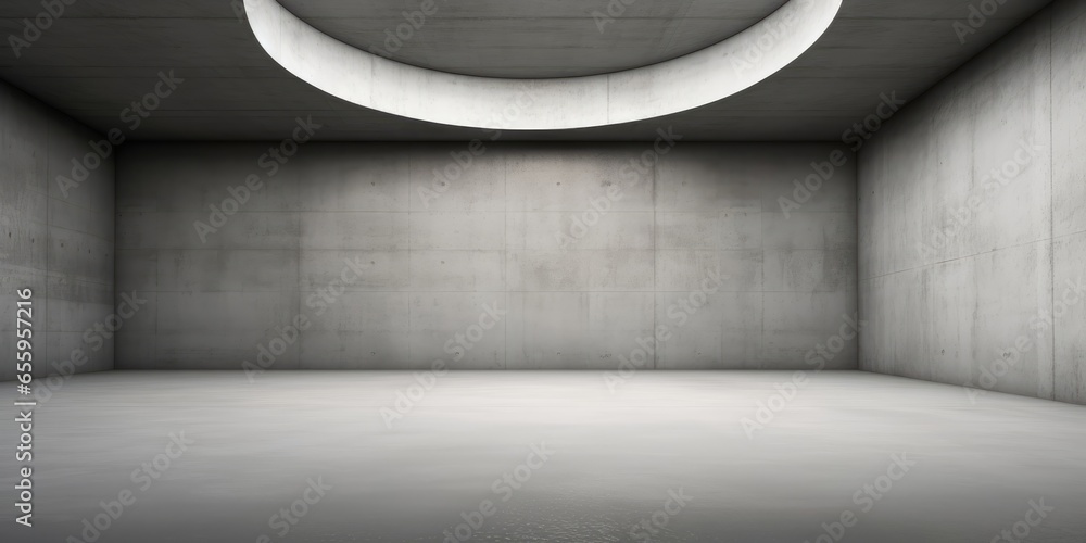 Abstract large, empty, modern concrete room with concrete tube in the ...