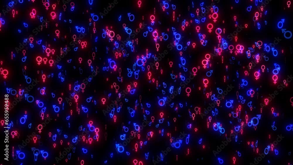 Neon Male And Female Gender Sign Falling Animation On Black Background ...