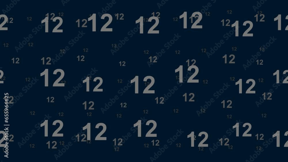 Twelve numbers float horizontally from left to right. Parallax fly ...