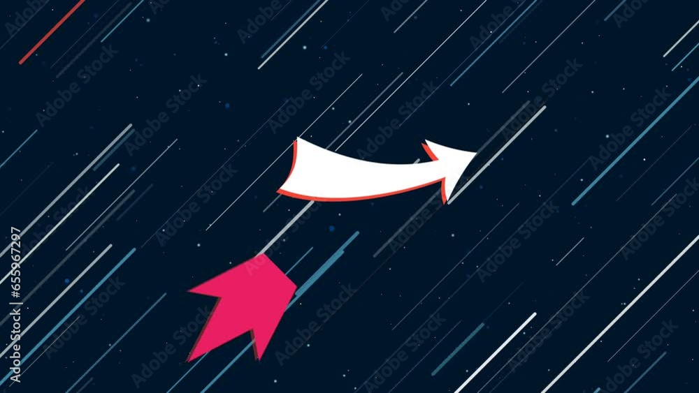 Up arrow flies through the universe on a jet propulsion. The symbol in ...
