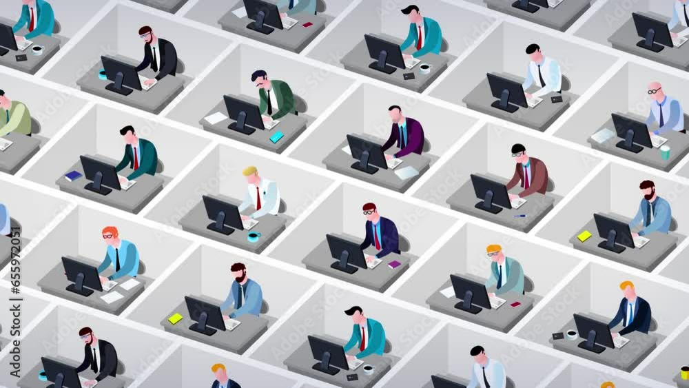 Business style cartoon office employees in cubicles different ...