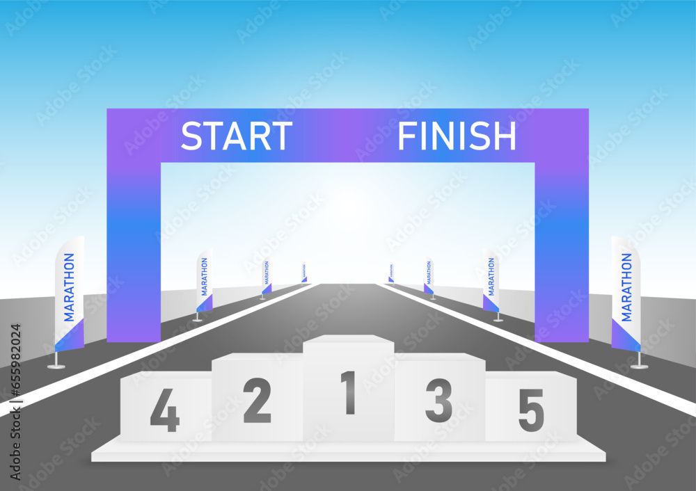 Sport Winner Podium for Five Places on Running Track in Marathon Event ...