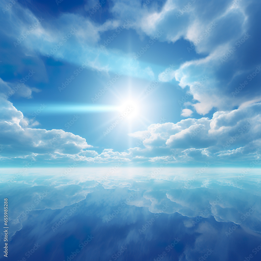 Sun with blue tint in celestial color palette. Under a serene sky, the ...