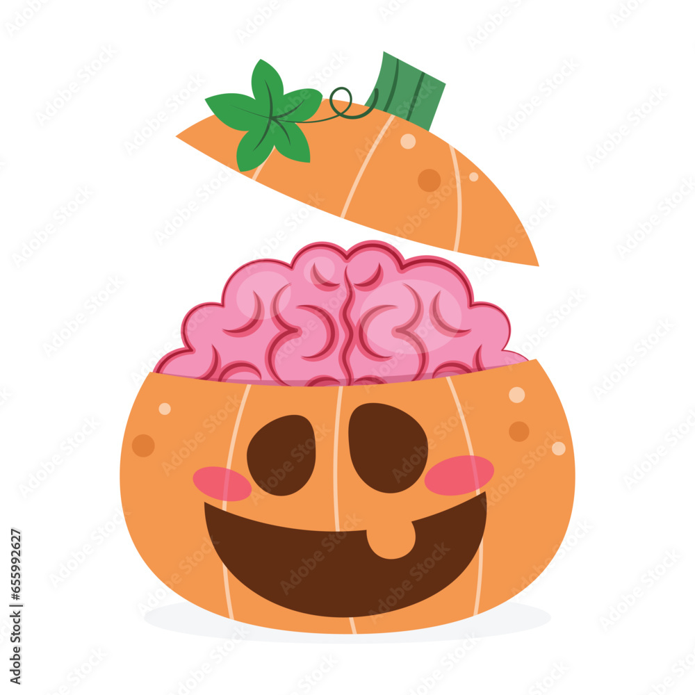 Halloween pumpkin zombie with brain inside vector illustration cartoon ...