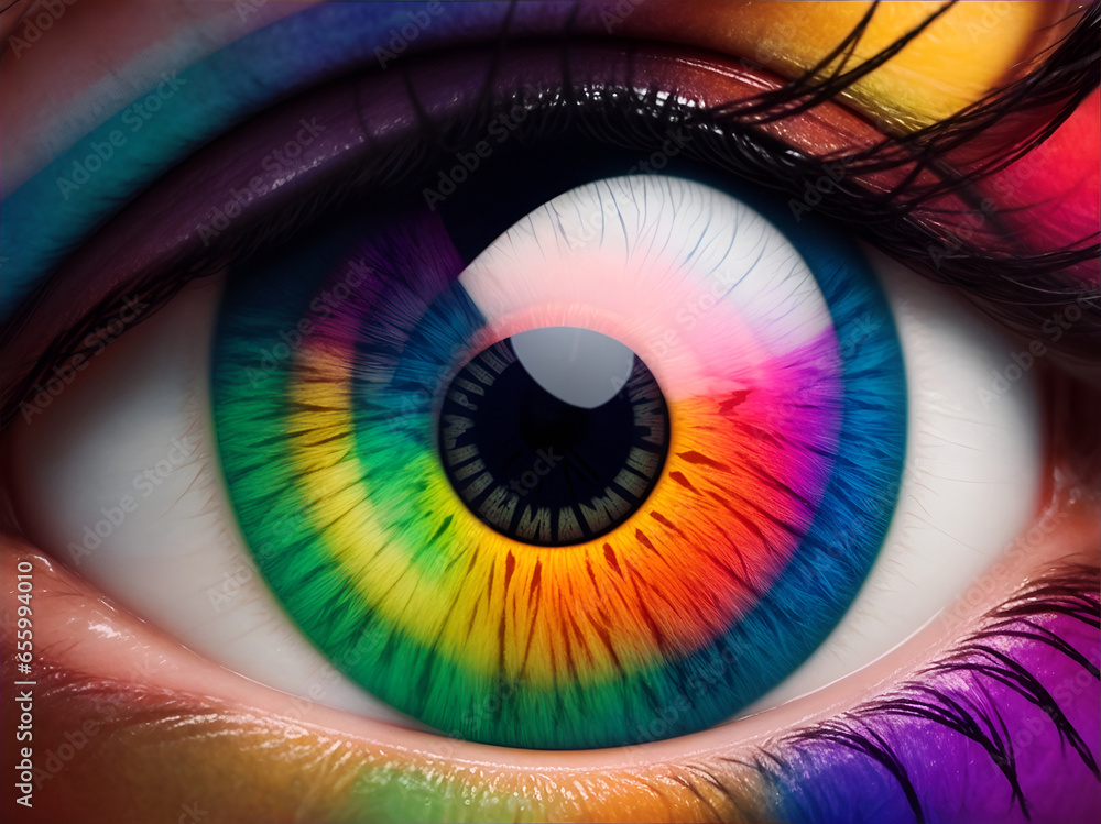 Un ojo con colores en primer plano. Vista de frente y de cerca. IA ...