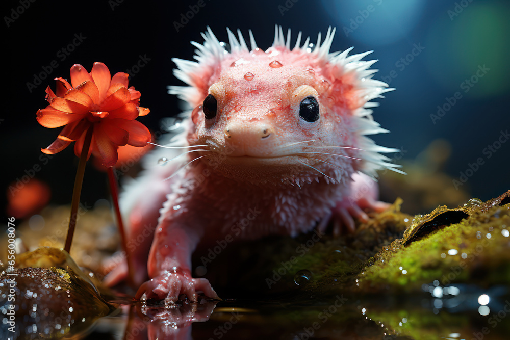 A captivating axolotl, known as the "Mexican walking fish," dwelling in ...