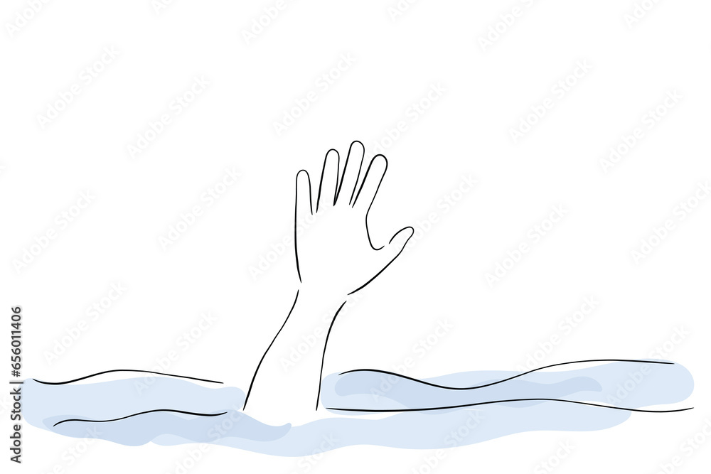 hands in water. line art vector of hand shown drowning in deep waters ...