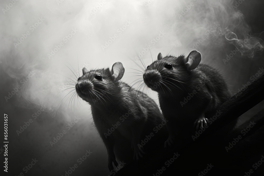 Black and white Photography of Rats in the Fog Carrier of the plague in the Middle ...