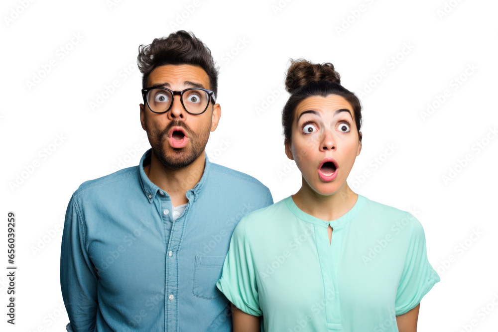 shocked couple of young people surprised and scared, png file of ...