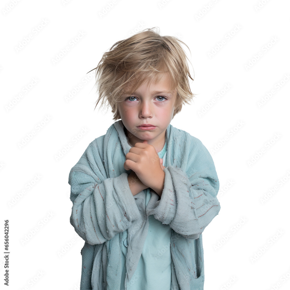 sad kid boy in a bad mood or sick and has problems, png file of ...