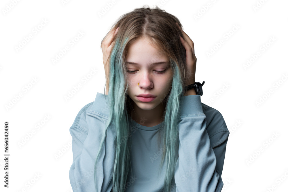 sad teenager girl in a bad mood or sick and has problems, png file of ...