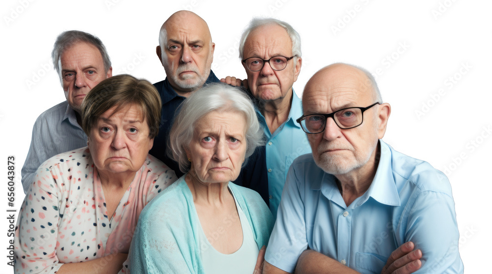 group of sad upset strict disappointed old people pensioners, png file ...