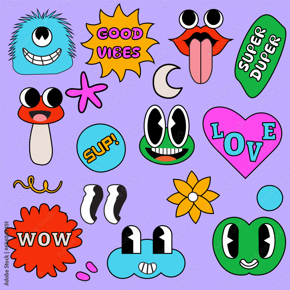 Groove set. A set of cool 70's characters and elements. collection of ...