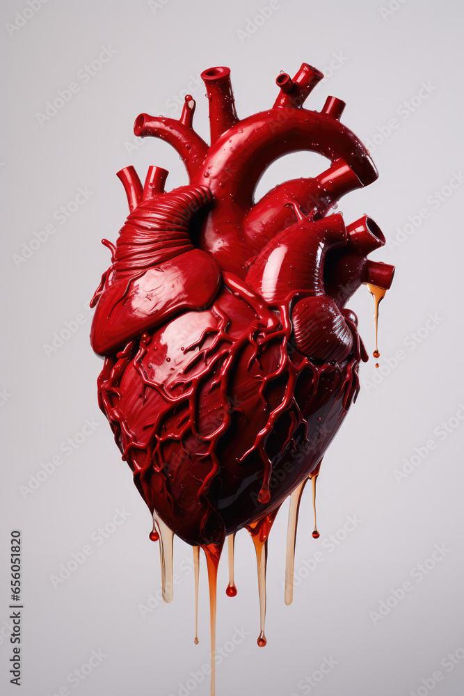 heart with blood drops. red dripping human anatomy heart. floating in ...