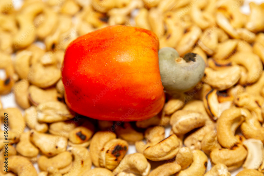 Fresh ripe cashew fruits isolated on white background. Cashew nut ...