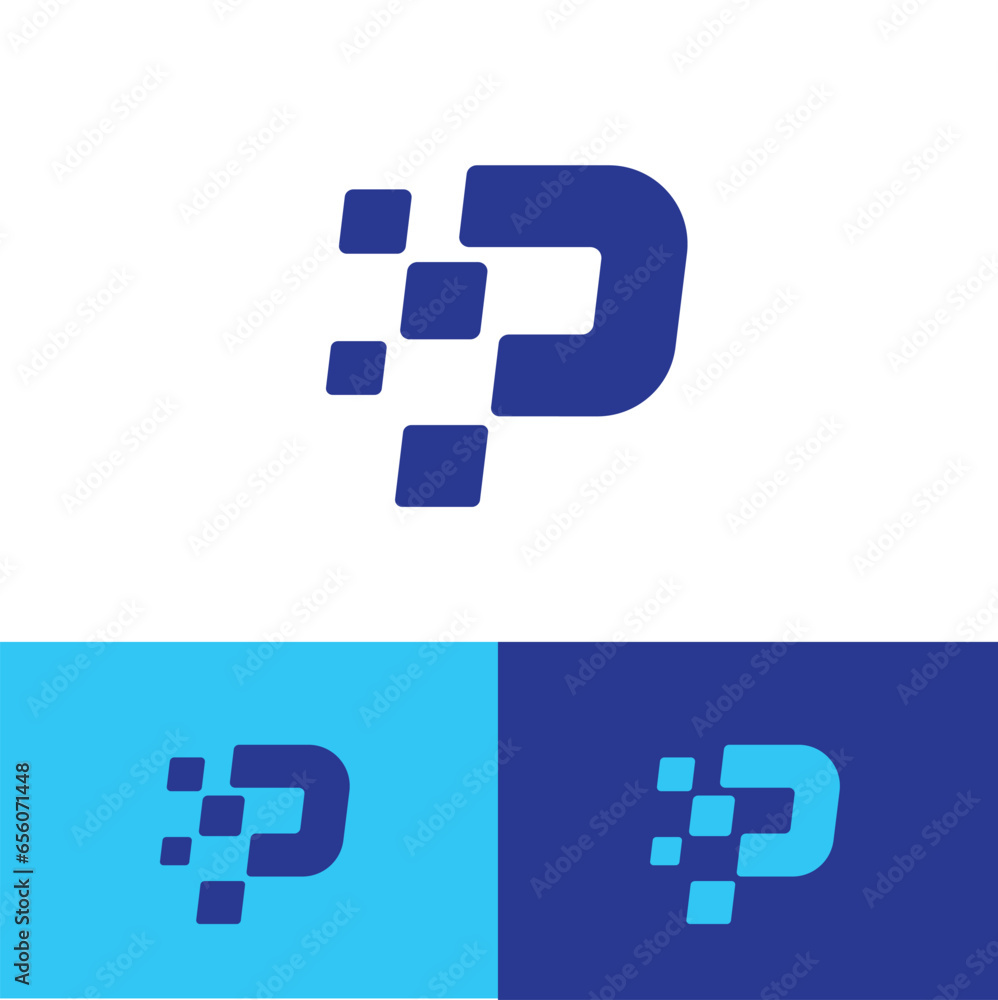 Letter P pixels monogram. The technology letter P monogram logo is ...