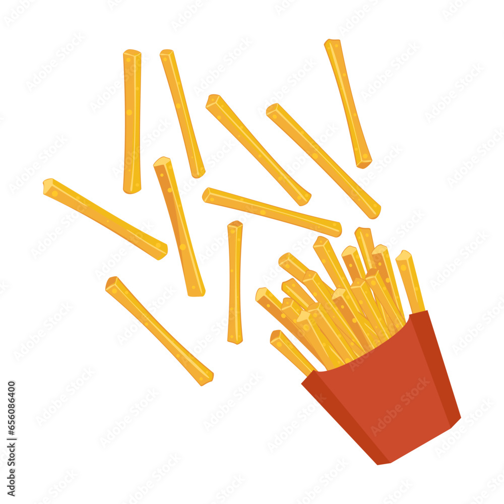 Set of cartoon french fries splashing out of a red paper bag Delicious ...