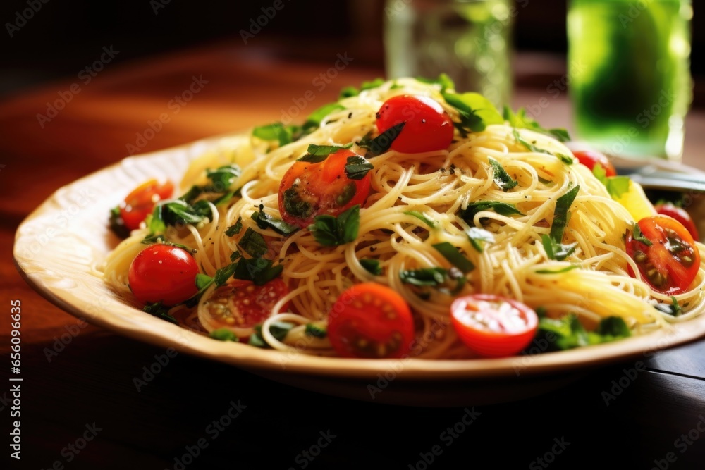 This shot captures the essence of a light and refreshing summer pasta ...