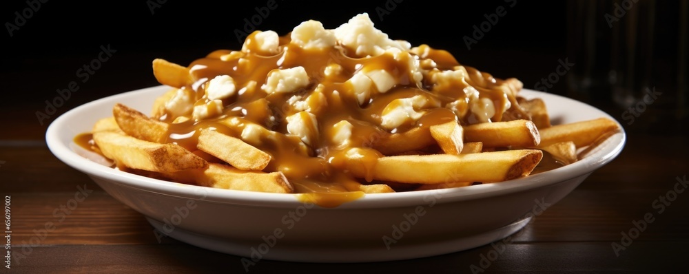Enjoy the sight of a classic poutine, featuring a generous helping of ...