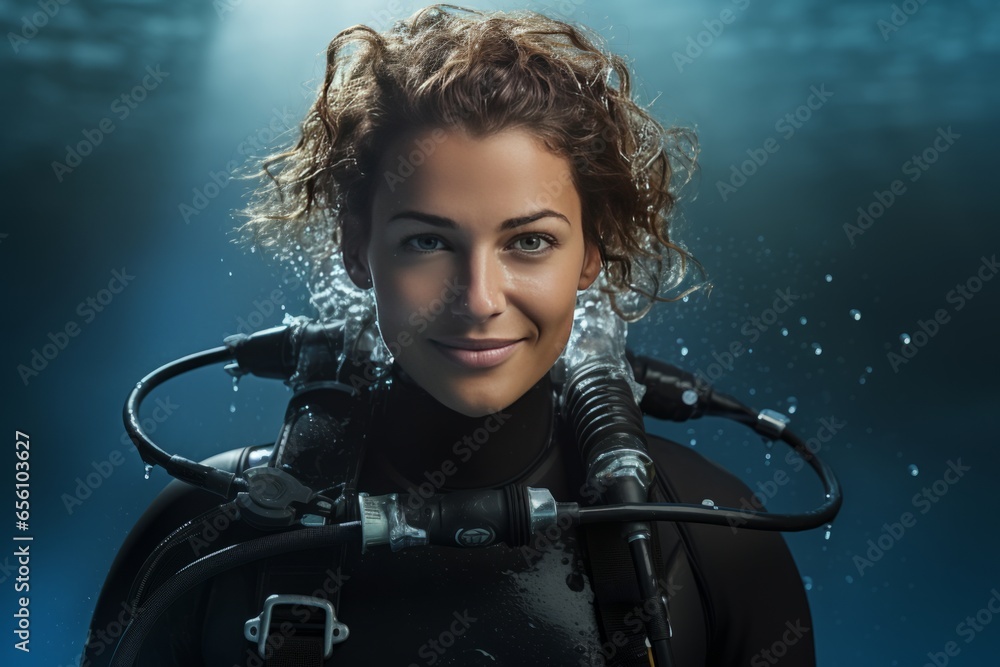 Pretty woman in diving suit diving instructor Generative Ai Stock Photo ...