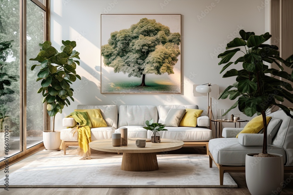 Plant ficus lyrata in a modern, elegant living room, interior design ...