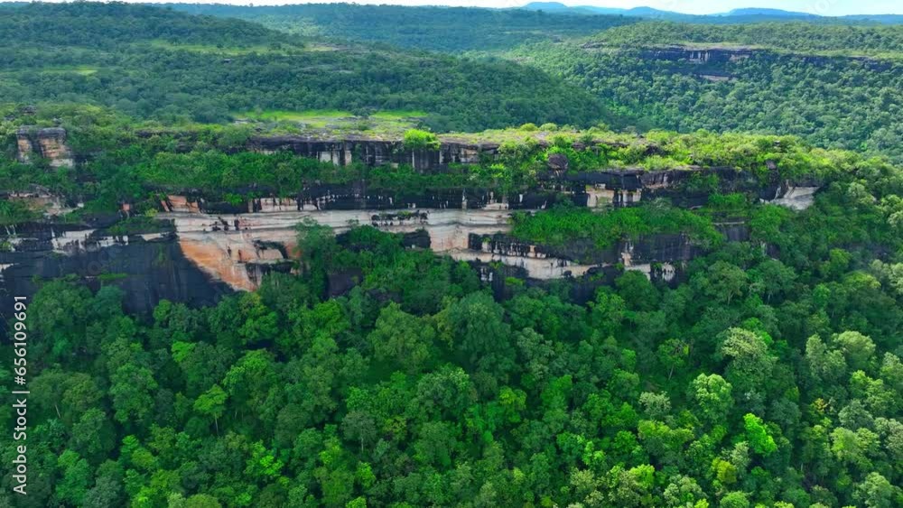 Pha Taem, seen from a drone, showcases ancient rock formations ...