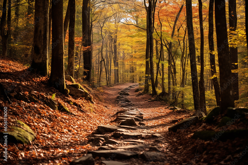 Autumn Hiking Trail through the Woods: Adventure, Fallen Leaves ...
