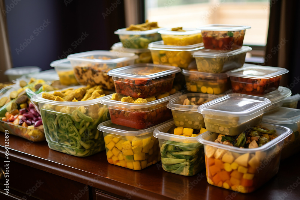 Neatly Packed Leftovers in Containers Ready for Storage, Created with ...