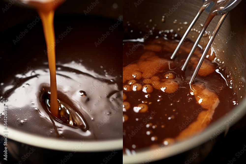 savory gravy, prepared, saucepan, thickening process, addition, pan ...