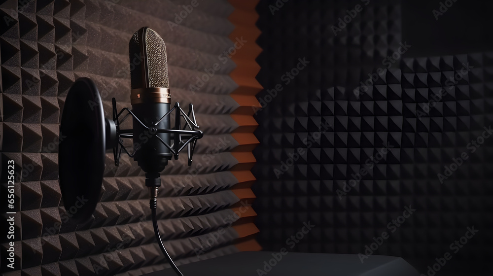 Professional condenser microphone on the background of silencers ...