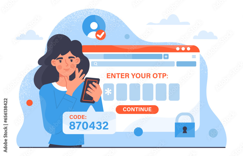 Woman with OTP concept. Young girl with smarthone sign in at website ...