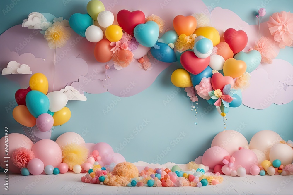 Rainbow Balloons Digital Party Backdrop Photography Background Birthday ...
