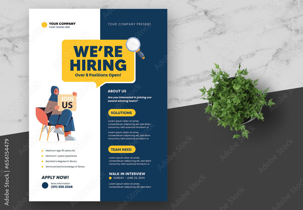Dark Blue and Yellow Company Open Positions Stock Template | Adobe Stock